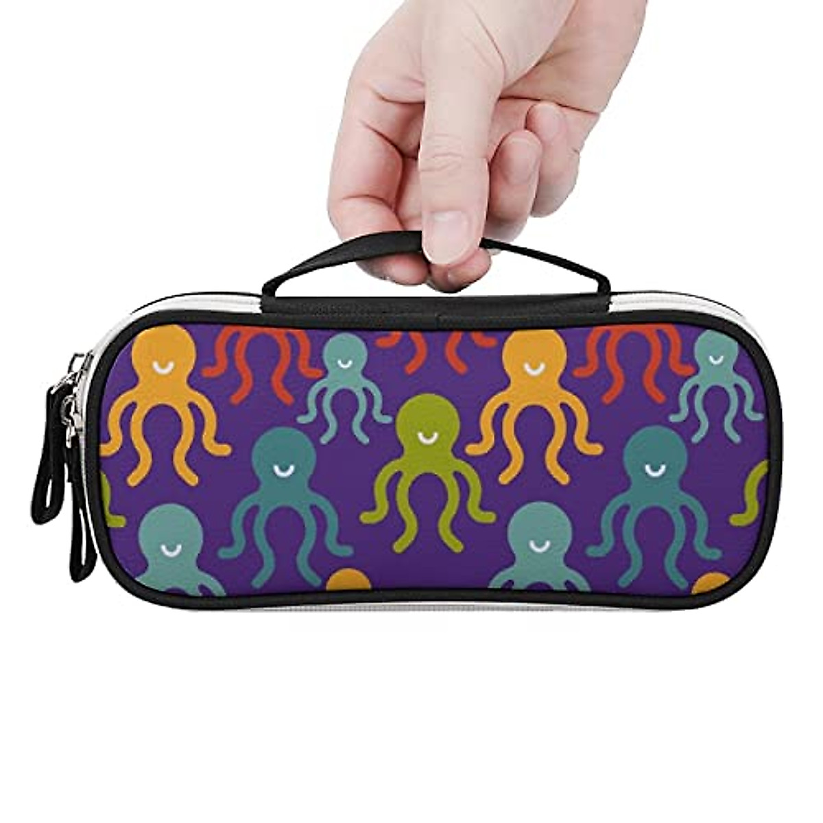 Colorful Octopus Pattern PU Leather Pen Pencil Bag Organizer Portable Makeup Carry Case Storage Handbag