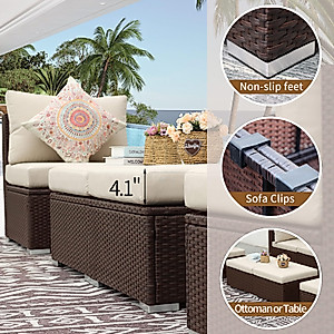 NICESOUL 8 Seat 29.3'' High Back Outdoor Furniture Set, Extra Large Brown PE Rattan Patio Conversation Sets, Deep Seating Modular Sectional with Ottoman, Oversized Conversations for Backyard, Beige