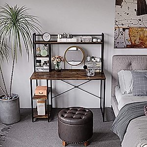Nost & Host Computer Desk with Hutch & Bookshelf, Home Office Working Table with Hutch & 2 Tier Adjustable Shelves, Sturdy Wooden Desk for Study Gaming, Easy Assemble, 47.2 inches, Rustic Brown