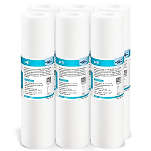 Membrane Solutions 50 Micron Sediment Water Filter Replacement Polypropylene Cartridge 10"x 2.5" for Whole House RO System, Compatible with Aqua-Pure AP110, GE FXUSC,WHKF-GD05,Culligan P5-6 Pack