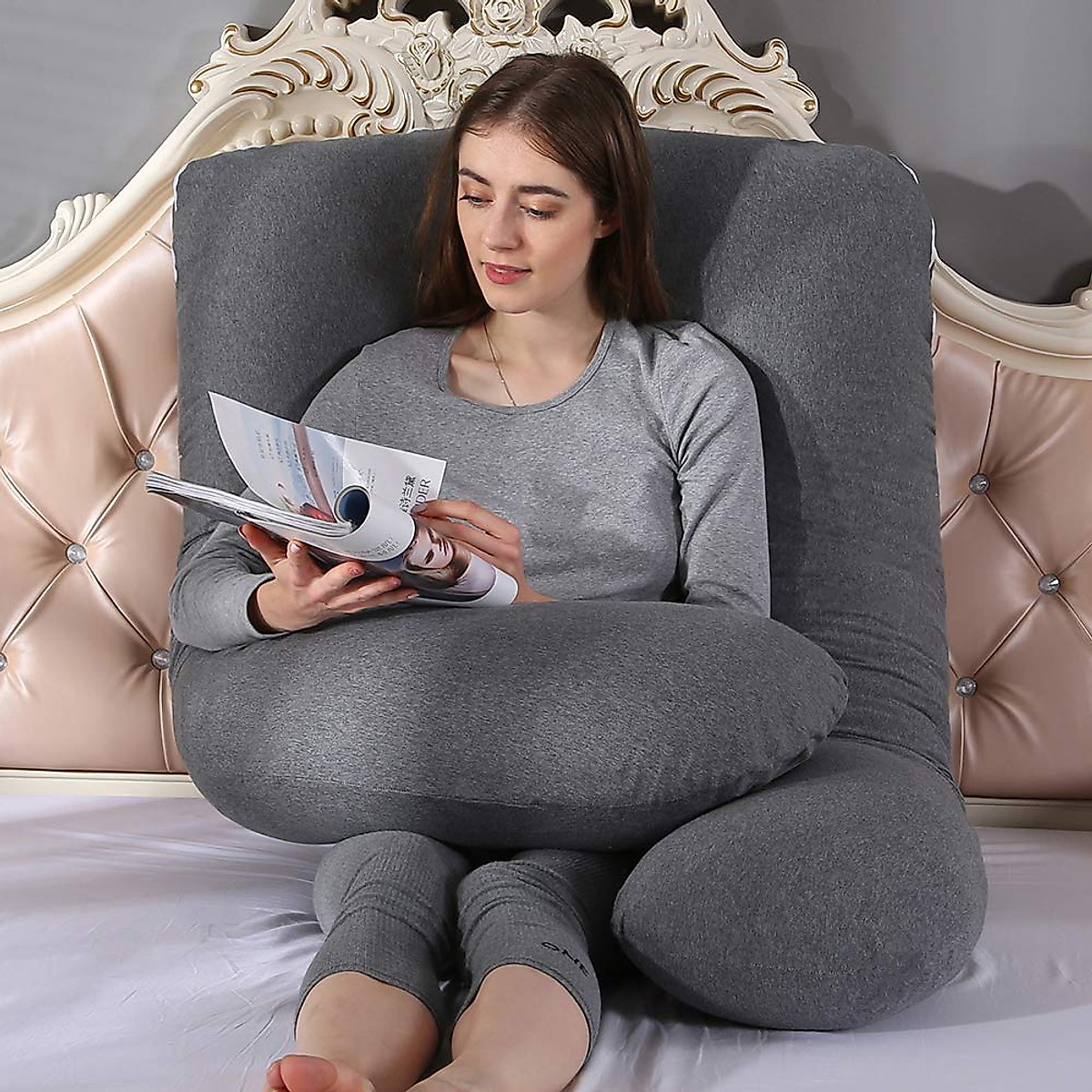 MINGPINHUIUS Pregnancy Pillow U Shaped Full Body Maternity Pillow for Sleeping, 57 Inch Pregnant Women Pillow with Removable Velvet Cover (Black Grey)