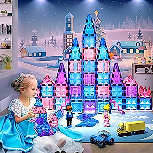 Diamond Magnetic Tiles Girl Toys Age 6-7 6-8 3-5, Frozen Toys for Girls, Birthday Gifts & Toys for 3 4 5 6 7 8+ Year Old Girls & Boys, Magnetic Building Blocks Princess Toys