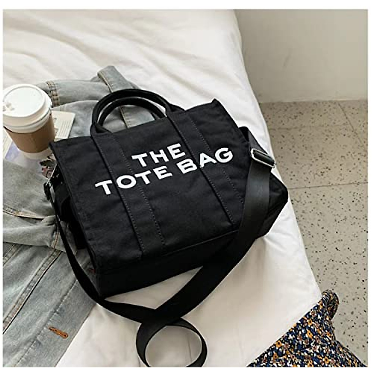 GLOD JORLEE Women's Tote Bag - Trendy Canvas Crossbody Shoulder Tote Handbags (Black)