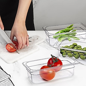 Bekith 6 Pack Plastic Clear Food Pans with Lids, 1/3 Size 4 Inch Deep Stackable Commercial Polycarbonate Pans for Kitchen Restaurant Food Prep, Freezer-Safe