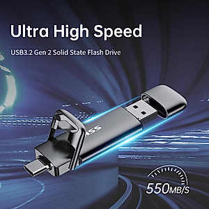 SSK 1TB USB Drive, External SSD Fast 550MB/s 2-in-1 Dual Drive USB Type C+ USB A 3.2 Gen2 Solid State Thumb Drive SSD Stick for iPhone 15/PS4/Android Phone/Tablet/Windows/Mac