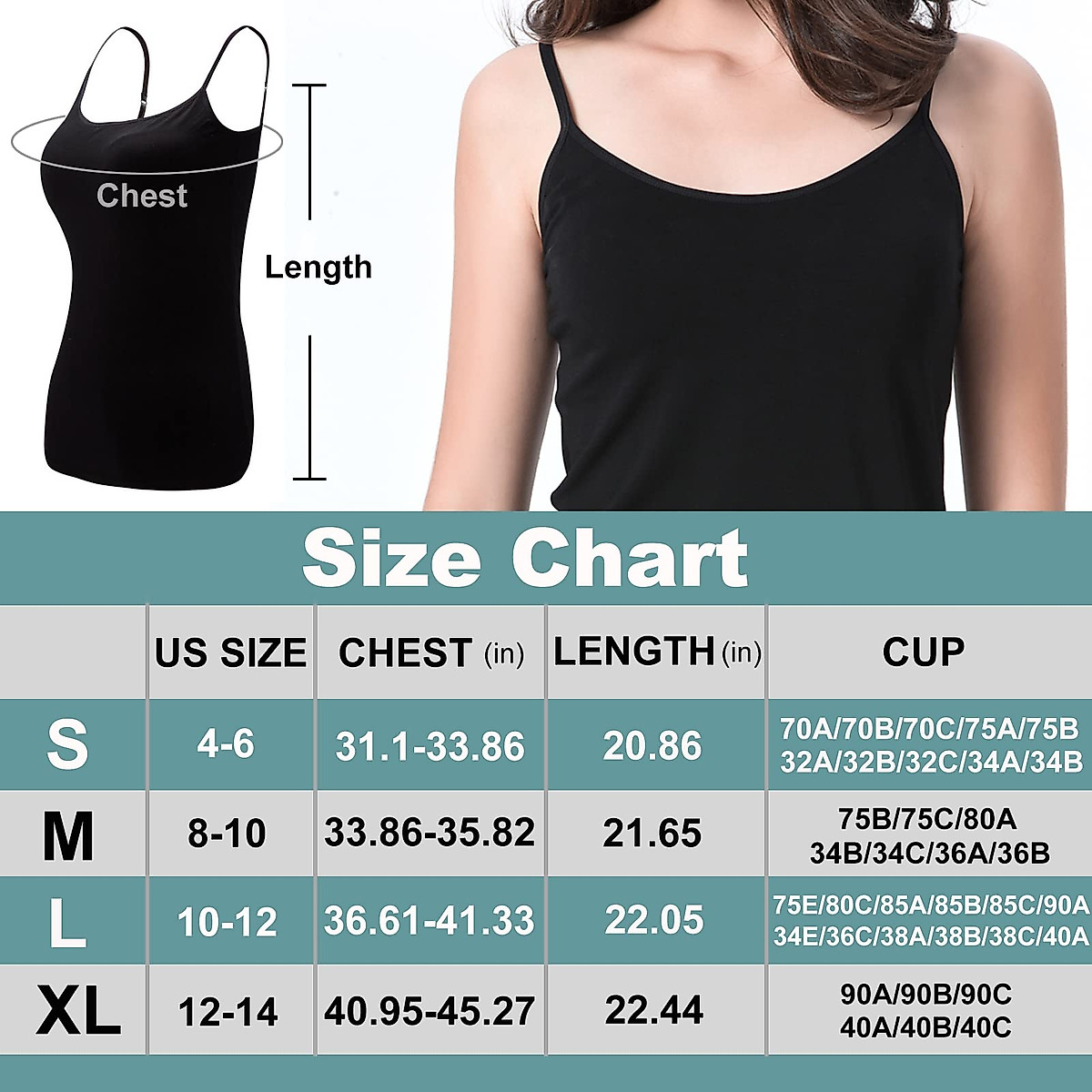 Ibeauti Womens Camisoles Tops with Built in Padded Bra Basic Breathable Tank Top (L, Black)