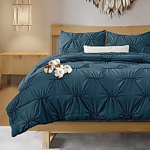 greenoak 100% Egyptian Cotton Pinch Pleated Queen Bedding Comforter Duvet Cover Sets, 1000 Thread 3 Pcs Ultra Soft Cotton Comforter Cover with Pillowcase (1 Duvet Cover + 2 Pillow Cases)