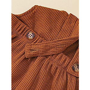 Infant Toddler Baby Girl Boy Overalls Striped Solid Waffle Bottom Pants Button Up Bodysuit Romper with Pockets (Brown , 3-4 Years )