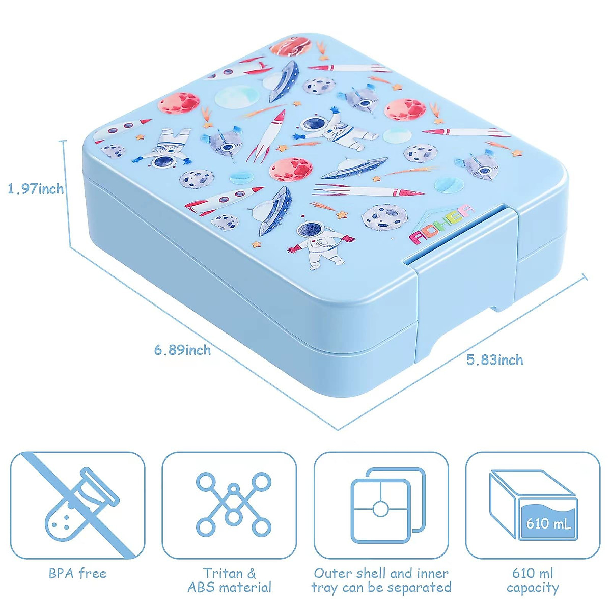 AOHEA Bento Lunch Box for Kids: Bento Boxes BPA FREE Kids Lunch Box 4 Compartment Toddler Bento Box Tritan Lunch Boxes Toddler Lunch Containers for Daycare or School(Astronaut)
