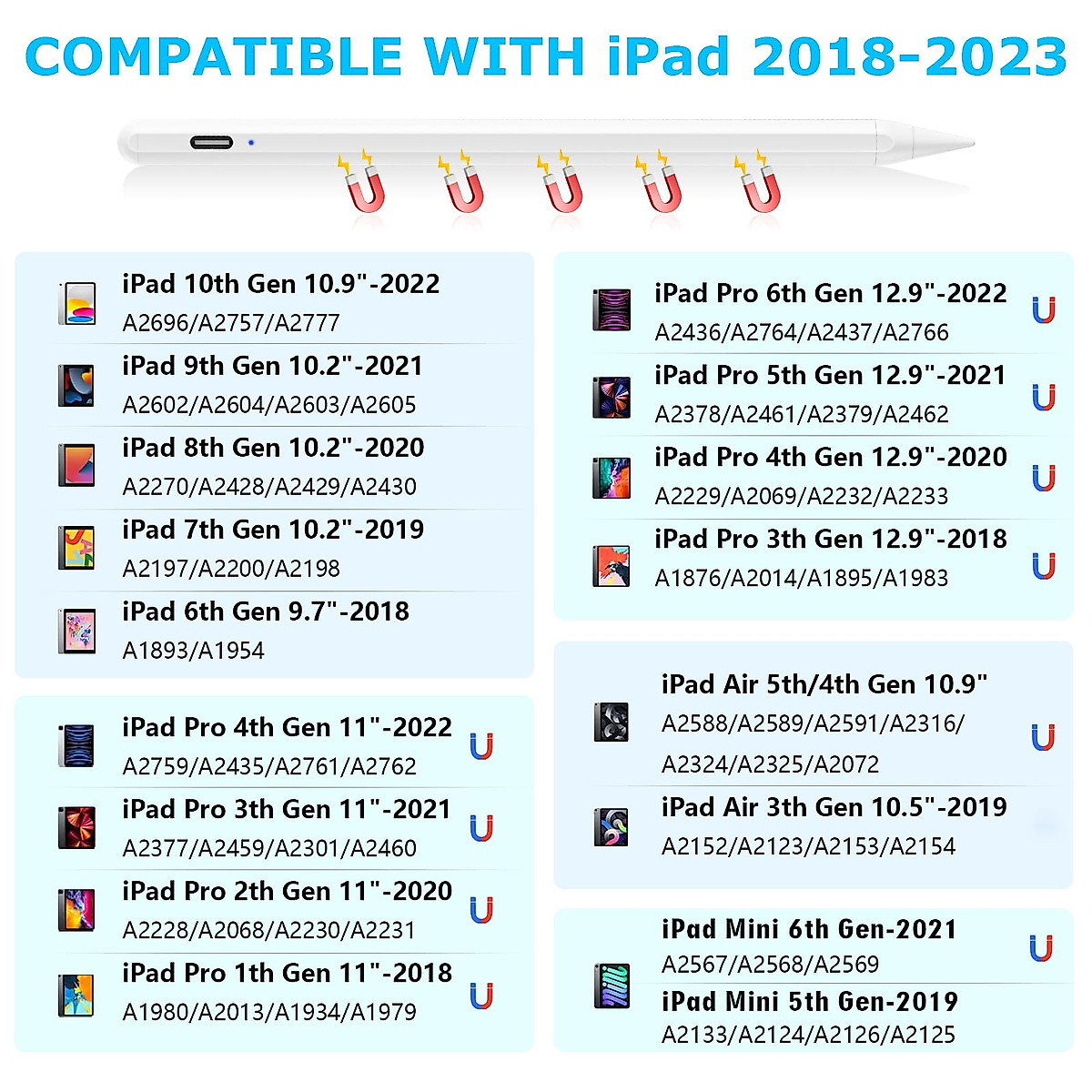 iPad 9th Generation Case with Keyboard and Apple Pencil,Stylus Pen for iPad(2018-2023) 15mins Fast Charge,Palm Rejection iPad Pencil,10 Color Backlit Bluetooth Keyboard Case with Pencil Holder