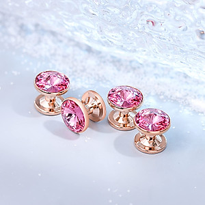 HAWSON Cufflink and Studs Tuxedo Set Silver Color with Austrian Crystals in Jet Hematite, Dark Blue, Crystal Grey,Purple, Green (Rose (Cufflinks with Studs)