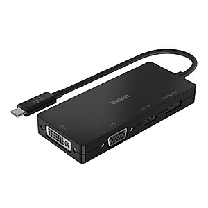Belkin USB C Video Adapter, 4-in-1 MultiPort Adapter - USB C Video Adapter For MacBook Pro, MacBook Air, iPad Pro & Mac Mini - HDMI, VGA, DisplayPort, Or DVI Video Display W/ Tethered USB C Cable