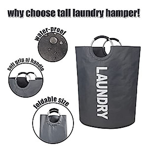 Twira 160L XX-Large Laundry Baskets, Laundry Hamper Stands Up Well, Laundry Bag with Padded Handles, Waterproof Laundry Basket Collapsible, Clothes Hamper for Bathroom, Laundry, College (Dark Grey)