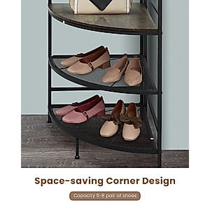 Recaceik Corner Hall Tree Coat Rack with 6 Double Hooks, Wood Home Organizer Shoe Bench Shelf for Entryway, Hallway, Closet, Rustic Brown