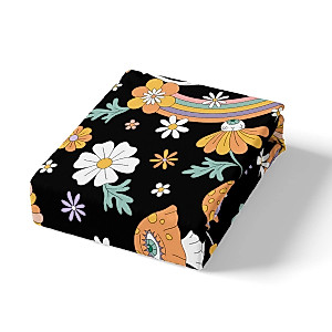 Erosebridal Trippy Mushroom Duvet Cover Queen Groovy Floral Bedding Set Cute Rainbow Comforter Cover with Zipper Closure Two Groovy Party Boho Hippie Mushroom Bed Sets Retro Party Decorations Bedding