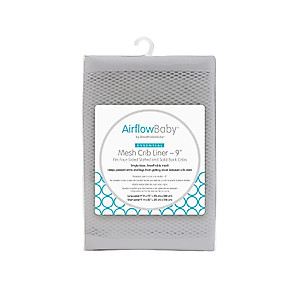 AirflowBaby Breathable Mesh Liner for Full-Size Cribs, 9" H (23cm) Essential 2mm Mesh, Gray (Size 4FS Covers 3 or 4 Sides)