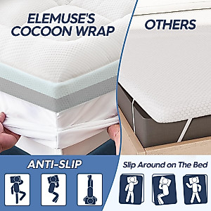 ELEMUSE 3 Inch Dual Layer Mattress Topper Queen, 2 Inch Air Circulation Egg Crate Memory Foam Pad, 1 Inch Cooling Down Alternative Pillowtop Mattress Pad, Soft Comfort Support