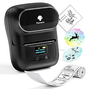 Phomemo M110 Label Makers - Portable Bluetooth Thermal Label Maker Printer for Barcode, Clothing, Jewelry, Retail, Mailing, Compatible with Android & iOS System, with 1pack 40×30mm Label, Black