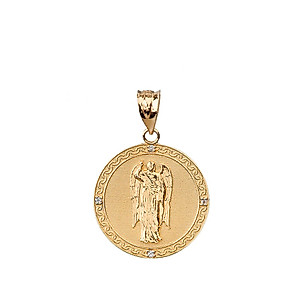 10k Yellow Gold Saint Gabriel The Archangel Diamond Medal Pendant (1")