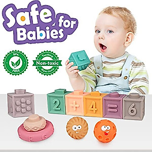 Dreampark Baby Toys 6 to 12 Months - Montessori Toys for Babies 0-6-12-18 Months - Stacking Building Blocks & Sensory Educational Toys & Infant Teething Toys for Toddlers 3 6 9 12 18 Months Boys&Girls