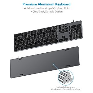 9H Aluminum USB Wired Keyboard with Numeric Keypad for PC Windows 10/8 / 7 / Vista/XP