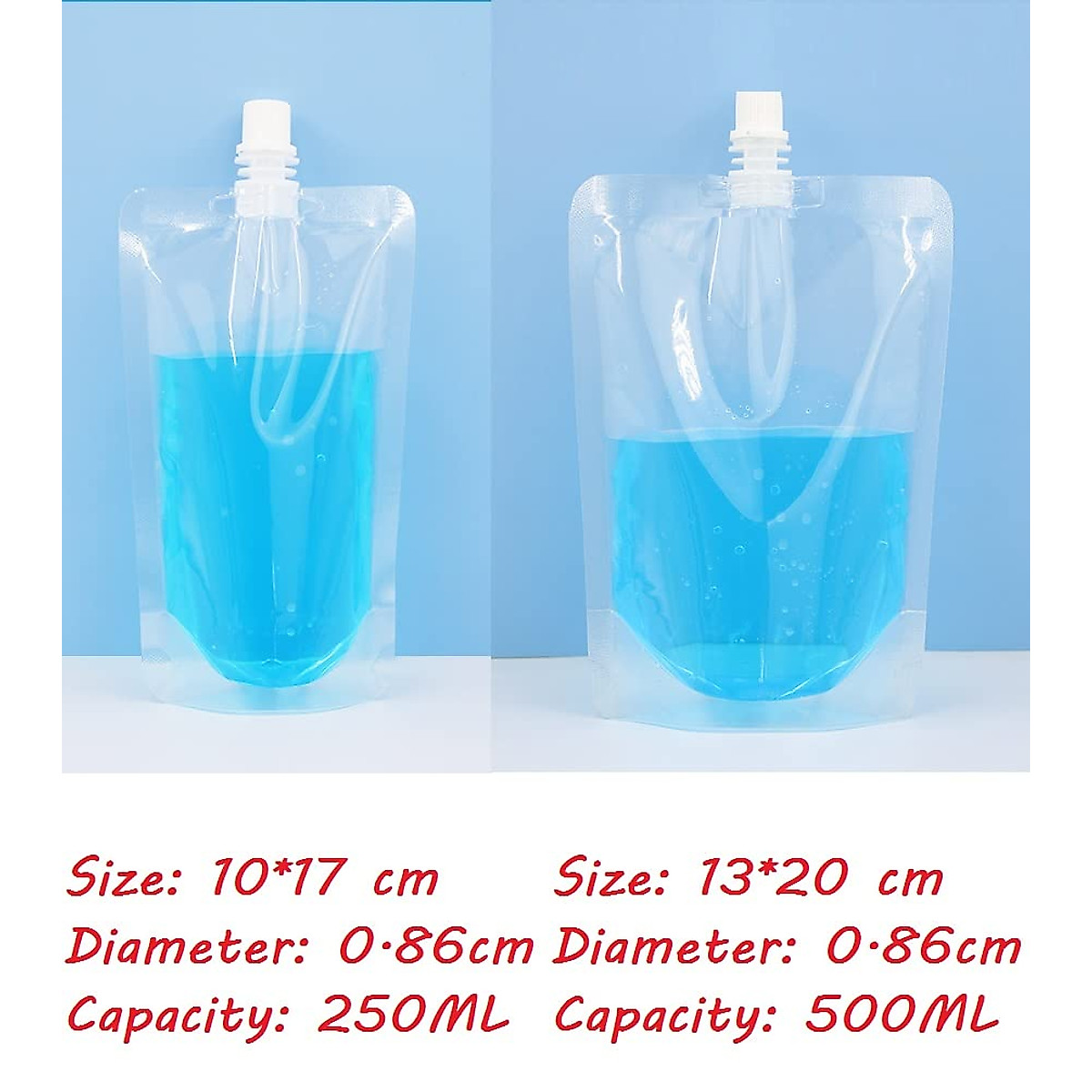 HOUSON 50PCS 16oz Plastic Flasks, Concealable and Reusable BPA-Free Drink Pouches Leak Proof Food Grade For Concerts, Events Sports Travel (500ML + 1 Funnel)