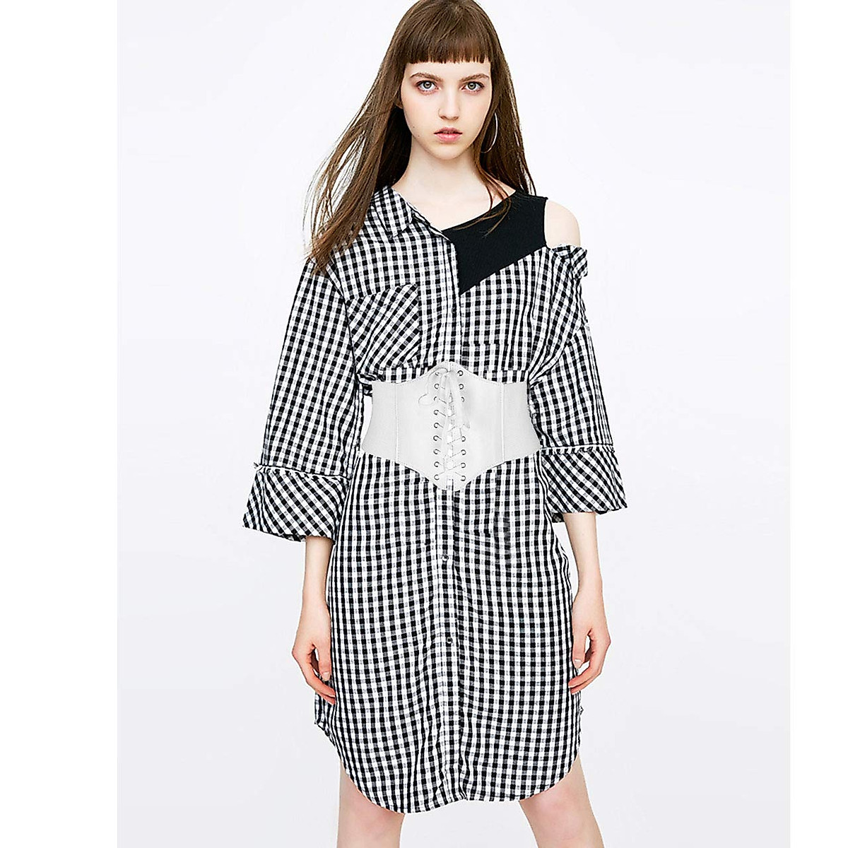 CHIC DIARY Women's Wide Stretchy Cinch Belt Tied Waspie Corset Belts Waistband (White)