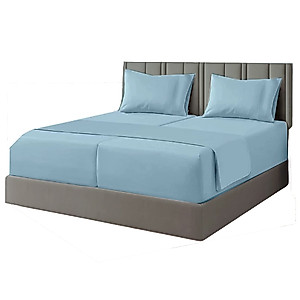 Split King Sheets For Adjustable Bed,Sheets For Adjustable Bed,Twin XL Fitted Sheets For Adjustable Bed Split King,Split King XL Sheets,King Size Split Sheets-16"Drop (5 Pieces)(Light Blue Solid)