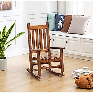 BplusZ Child's Porch Rocking Chair - Perfect for Indoor or Outdoor Patio Use, Small Wooden Rocker for Kids Ages 6-10, Brown