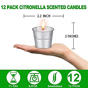 Citronella Candles Outdoor Indoor, 12 Pack Scented Candles Set Bulk Made with Natural Soy Wax Bucket and Essential Oils for Garden Patio Yard Home Balcony