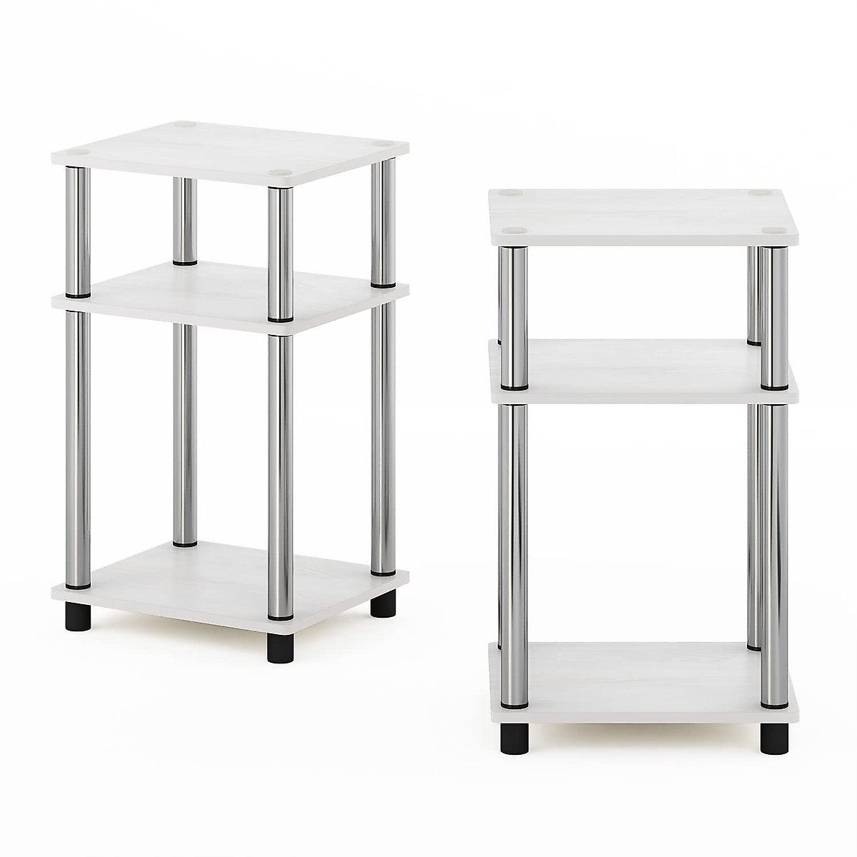 Furinno Turn-N-Tube 5-Tier Corner Square Rack Display Shelf, Round, Espresso/Black & Just 3-Tier Turn-N-Tube End Table/Side Table/Night Stand/Bedside Table, 2-Pack, Americano/Black