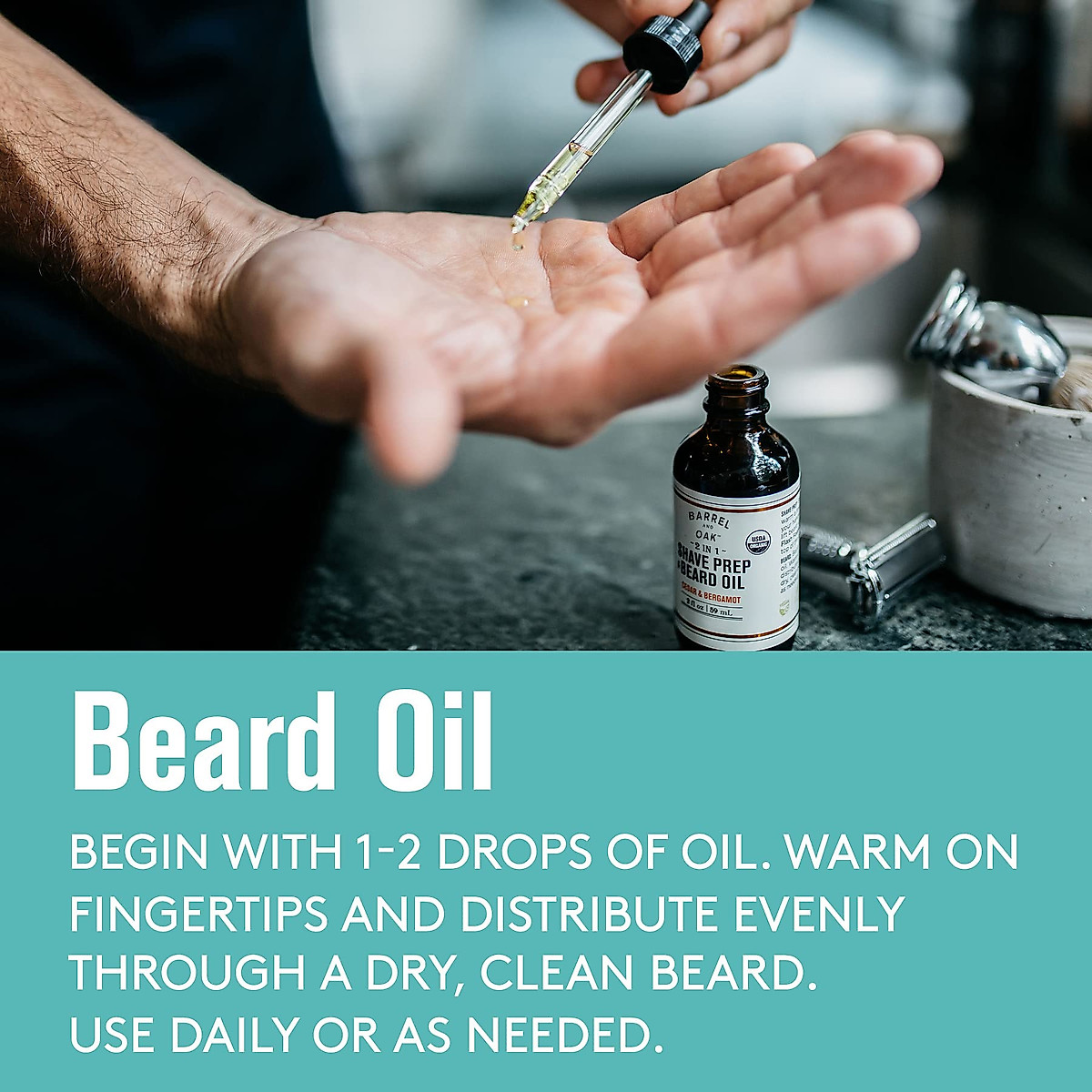 Barrel and Oak - Organic Pre-Shave & Beard Oil, 2-In-1 Essential Oil Barrier for Men, Nourishing & Taming Facial Hair, Vegan (Cedar & Bergamot, 1 oz)