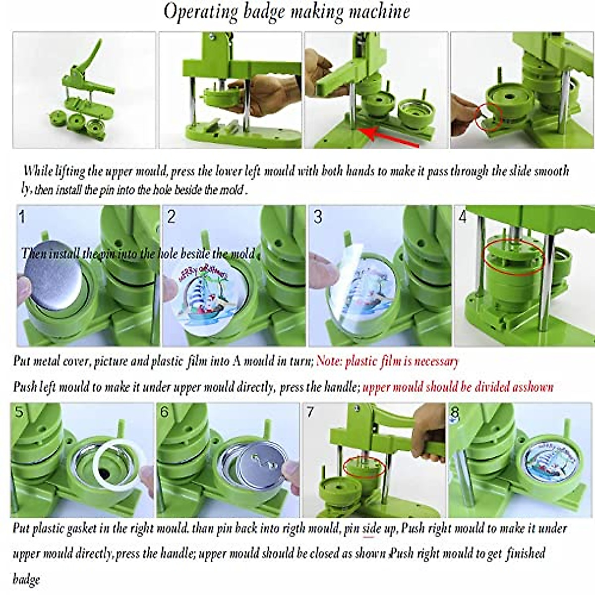 Onetuon Button Badge Maker Machine kit 37mm (1-1/2 inch) DIY Pin Button Maker Press Machine Badge Punch Press with Free 100pcs Button Parts&Pictures&Circle Cutter (1-1/2INCH (37MM))