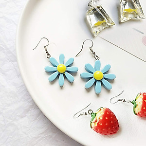 EIELO 16 Pairs Cute Funny Weird Earrings Boba Water Bottle Pearl Milk Tea Food Gummy Bear Fruit Mushroom Goldfish Earring Set Cute Funny Dangle Drop Earrings for Women