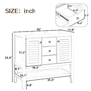 i-POOK 35" Bathroom Vanity Without Sink, Modern Undermount Bathroom Sink Cabinet with 2 Cabinets, 2 Drawers, Open Shelf and Adjustable Divider, Freestanding Bathroom Vanities, White