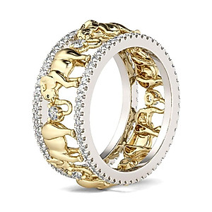 Jeulia 1.5 Carat Elephant Wedding Band Ring for Women Men 18K Gold Plated Engagement Ring Set Two Tone Round Cut Cubic Zirconia Rings Anniversary Promise Romantic Gift (7)