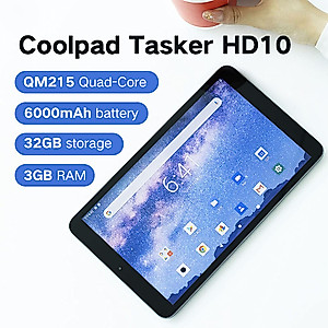 Coolpad Tablet 10" HD Android 10 Tablet, Qualcomm 64bit Processor, Drop Protection, 32GB Storage, 3GB RAM, Quick Charge 3.0, Medieval Gray,3667AT (Tasker 10" 3GB/32/GB)