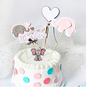 GmakCeder Pink Elephant Baby Shower Cake Topper for Girl