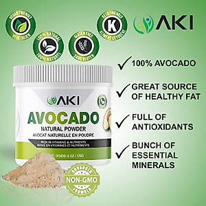AKI Avocado Superfood Powder (6oz/170g) - Rich in Nutrients, Vitamins, Omega 3 & Antioxidants - Ideal for Smoothies, Yogurt or Milkshake Popsicles - Vegan & Non-GMO