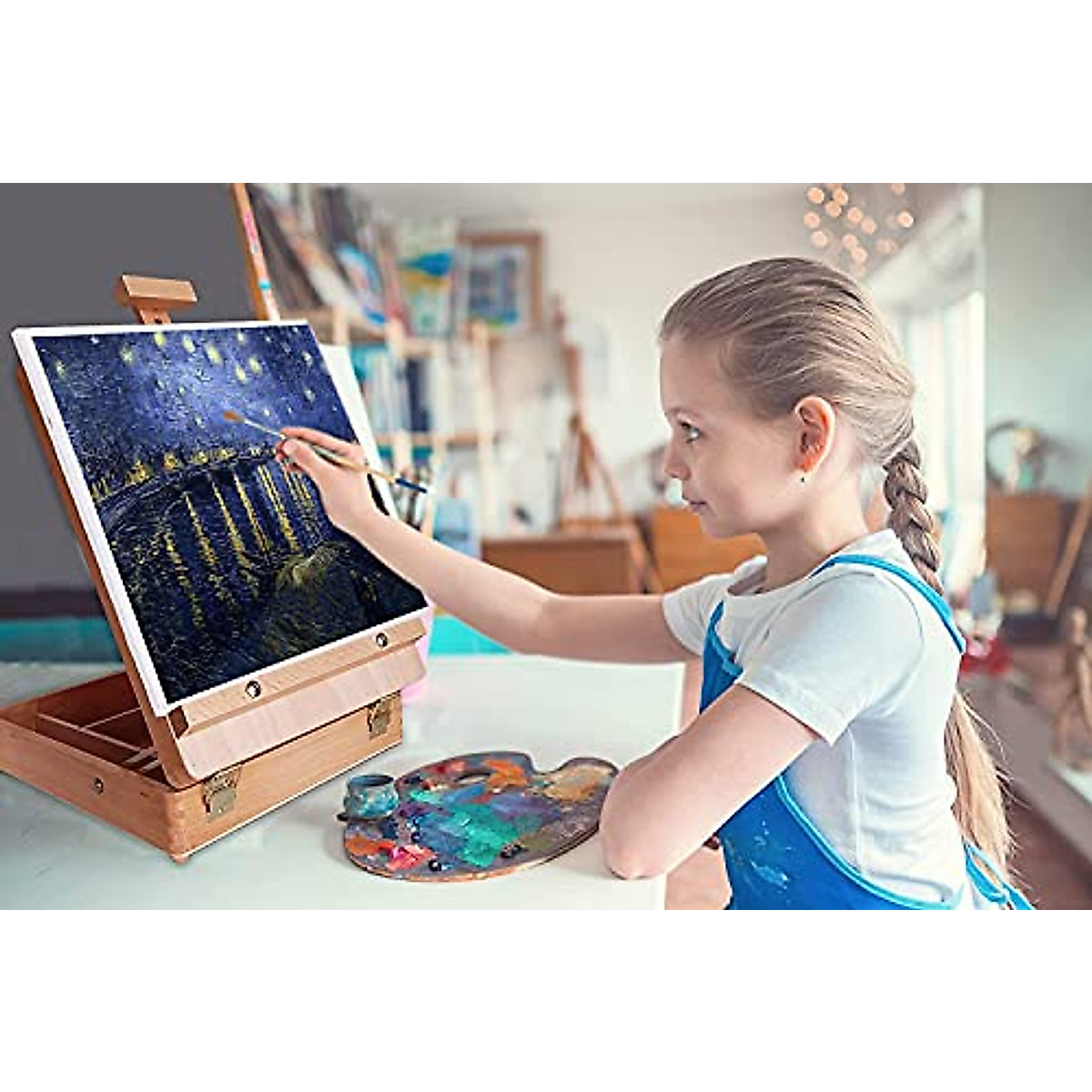 Louise Maelys Tabletop Easel Beechwood Art Easel for Painting Canvases Table Easel Stand for Painters Painting by Numbers, Students Beginners Artist Adults