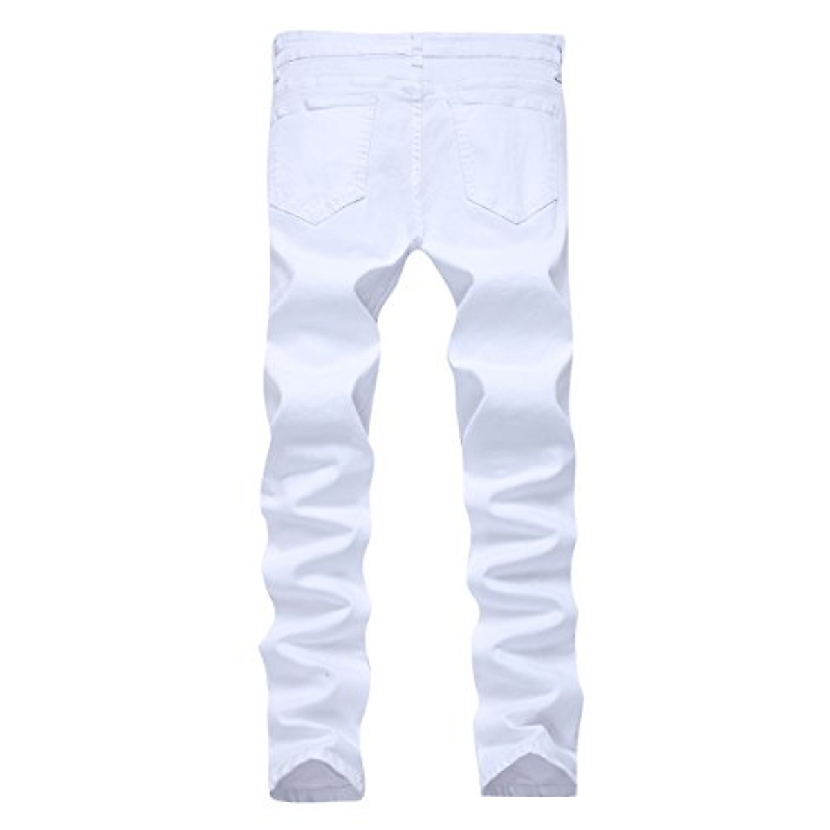 FREDD MARSHALL Men's White Skinny Slim Fit Ripped Distressed Destroyed Stretch Jeans Pants,White,42