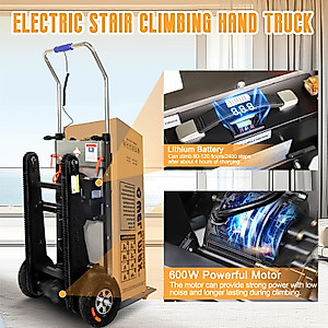 ROOMEDAL Electric Stair Climbing Hand Trucks Dolly Cart for Moving 661lb Capacity Heavy Duty Folding Stair Climber Cart Hand Trolley 600W Motor Battery Powered for Furniture Family Logistics Warehouse