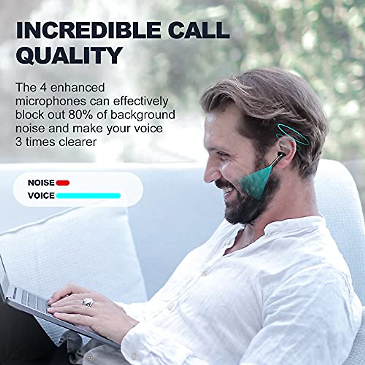 Ederfun True Wireless Earbuds, Waterproof TWS Bluetooth Earbuds with Mics Clear Call Touch Control Bluetooth Headphones Replaceable Battery in Ear Earphones for Sports,Home Office