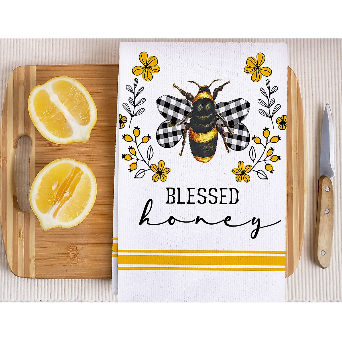 AnyDesign 4 Pcs Honey Bee Kitchen Dish Towel Summer Bumblebee Hand Towels Honeycomb Dishcloth Sweet As Honey Tea Towel Farmhouse Bee Themed Decor Drying Towel for Bathroom Kitchen Cooking, 18 x 28 in