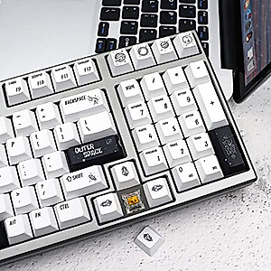 JSJT Space Keycaps 138 Keys White Keycaps Cherry Profile Keycaps PBT Dyed Sublimation Custom Keycaps for Cherry Gateron MX Switch Mechanical Gaming Keyboards