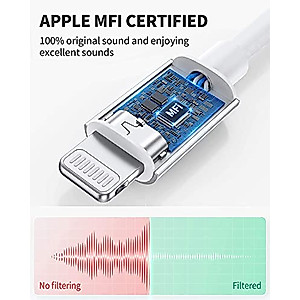 Headphone Adapter for iPhone [Apple MFi Certified], 2 in 1 Lightning to 3.5mm AUX Audio Dongle Charger Splitter Compatible with iPhone 14/13/12/11/XS/XR/X/8/7/iPad, Support All iOS System