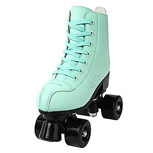 XUDREZ Roller Skates for Women Cozy Green PU Leather High-top Roller Skates for Beginner, Professional Indoor Outdoor Double-Row Roller Skates with Shoes Bag (Black Wheel,39)