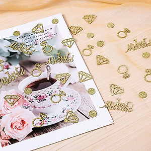 AIEX 300pcs Gold Wedding Table Confetti, Glitter Paper Confetti Just Married Diamond Ring Dots Confetti Table Decorations for Bridal Shower Wedding Bachelor Party