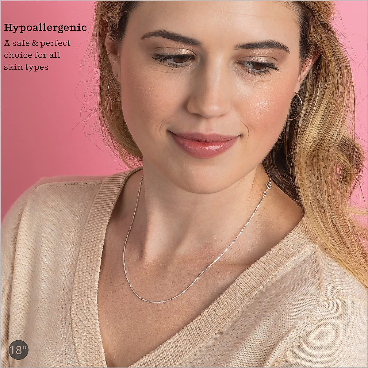 KEZEF 18k Gold Over Sterling Silver 1mm Box Chain Necklace Made in Italy | Sterling Silver Necklace Chain For Women | Gold Chain Necklace for Women, Men