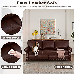 2 Piece Faux Leather Sofa Set,Modern Couch and Loveseat Sets with Storage,Mid Century Couch with Rivet Rolled Arm,Comfy Deep Seat Couch,Furniture for Living Room,Office(Loveseat+3 Seater,Burgundy)